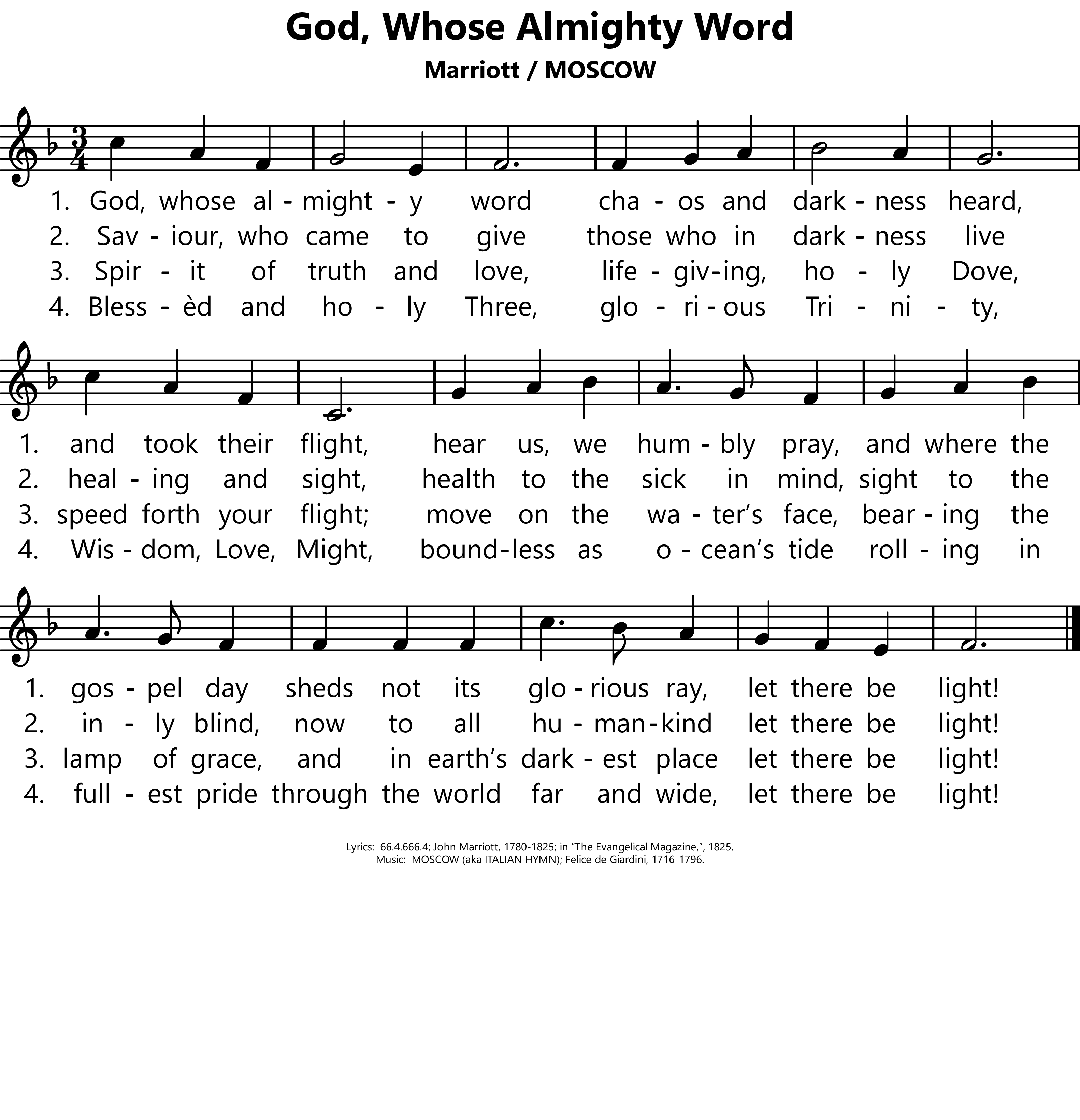 Thou, Whose Almighty Word [Marriott]